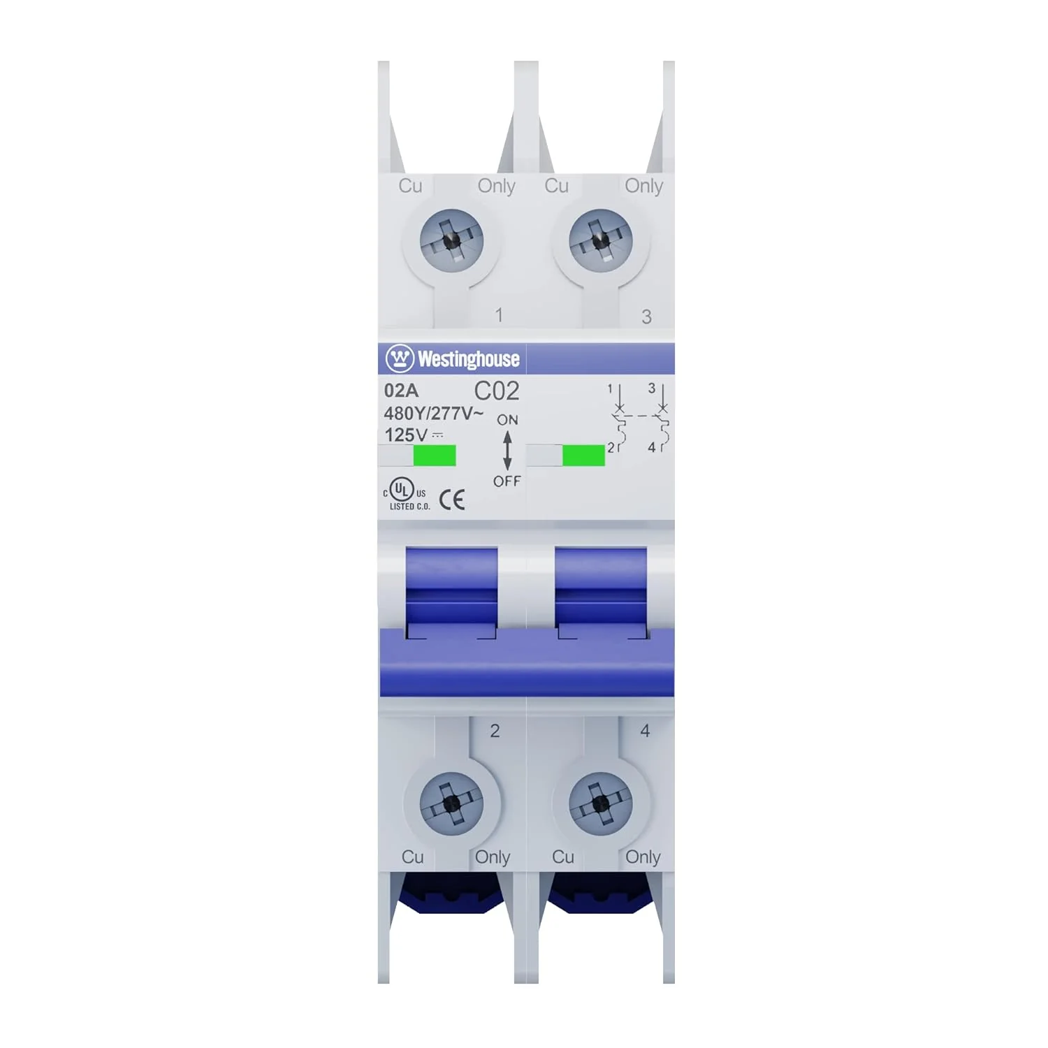 2A 2 Pole Miniature Circuit Breaker C Curve - Westinghouse